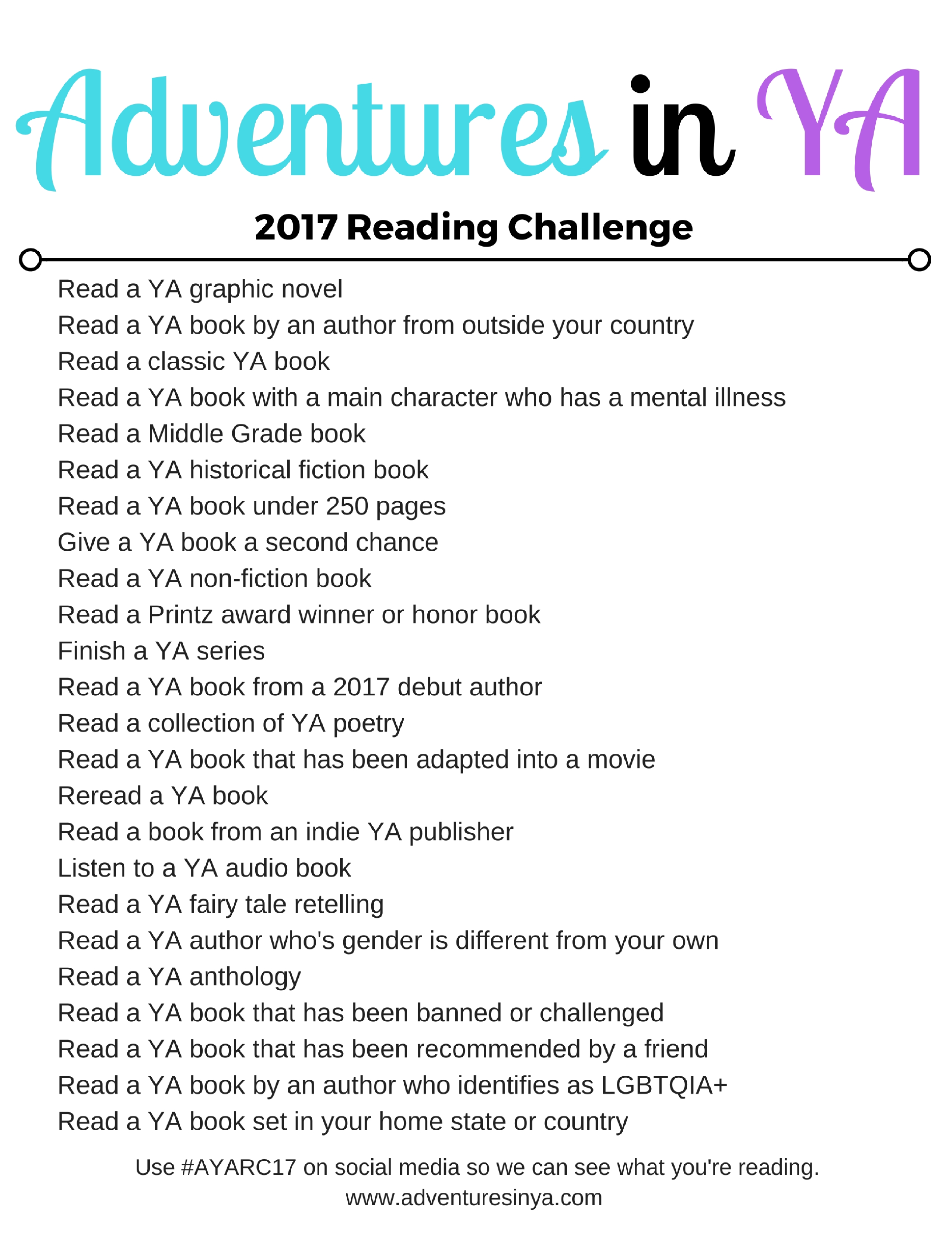 2017 Reading Challenge Adventures In YA 2017 Reading Challenge Adventures In YA